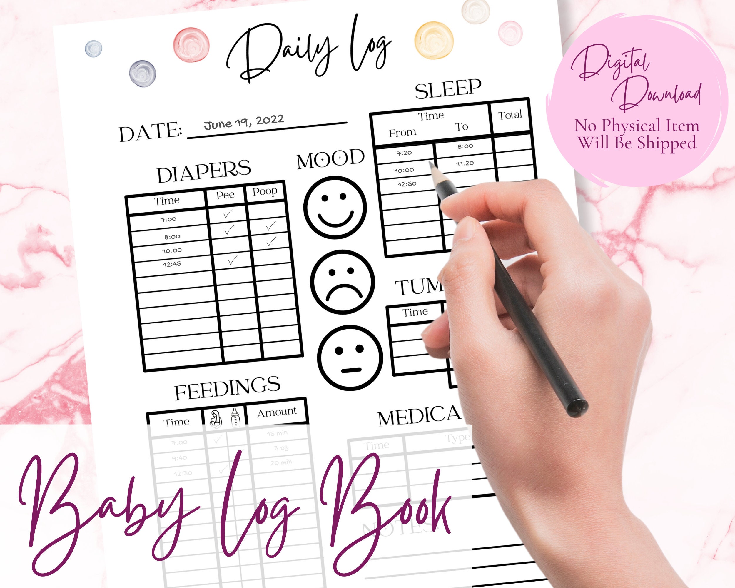 Baby Daily Log Book, Printable Infant Log, Baby Care Journal ...