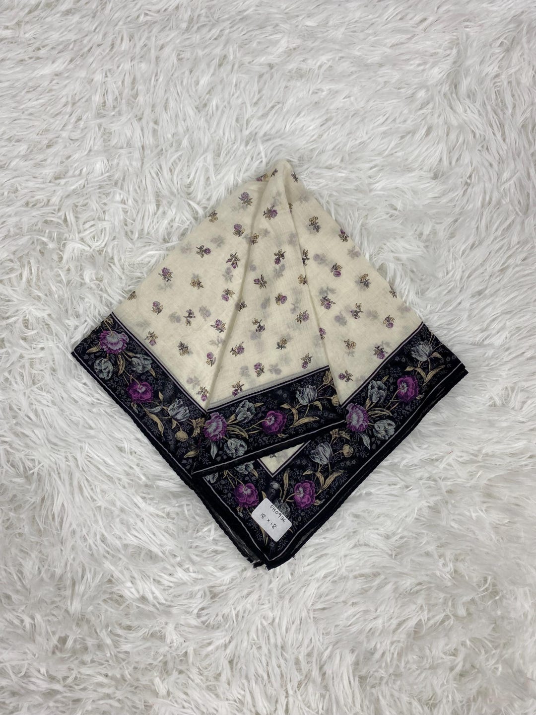 Vintage Lyle and Scott Paisley Pocket Square, Floral Black Cotton ...