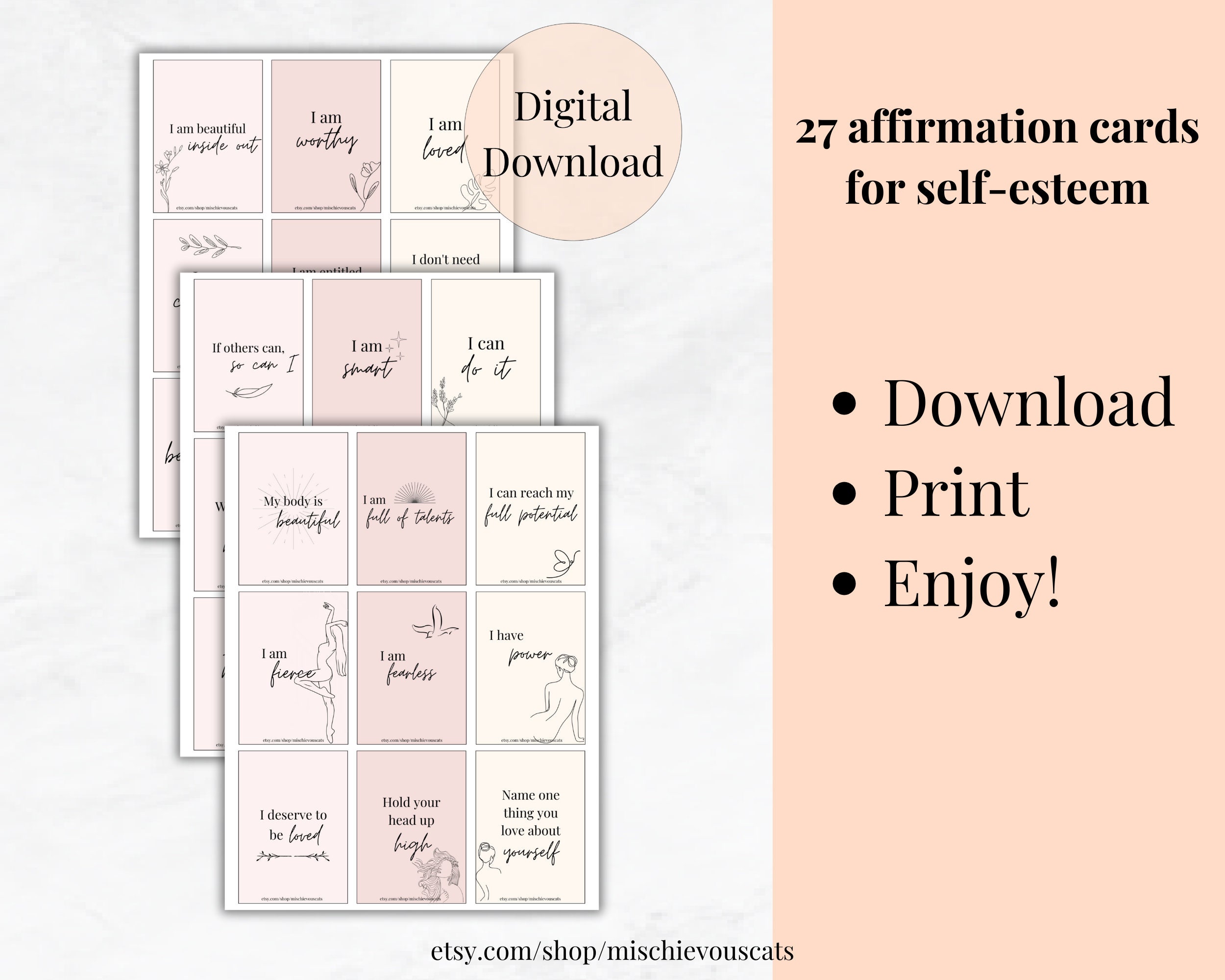 Printable Mental Health Affirmation Cards for Self-esteem ...