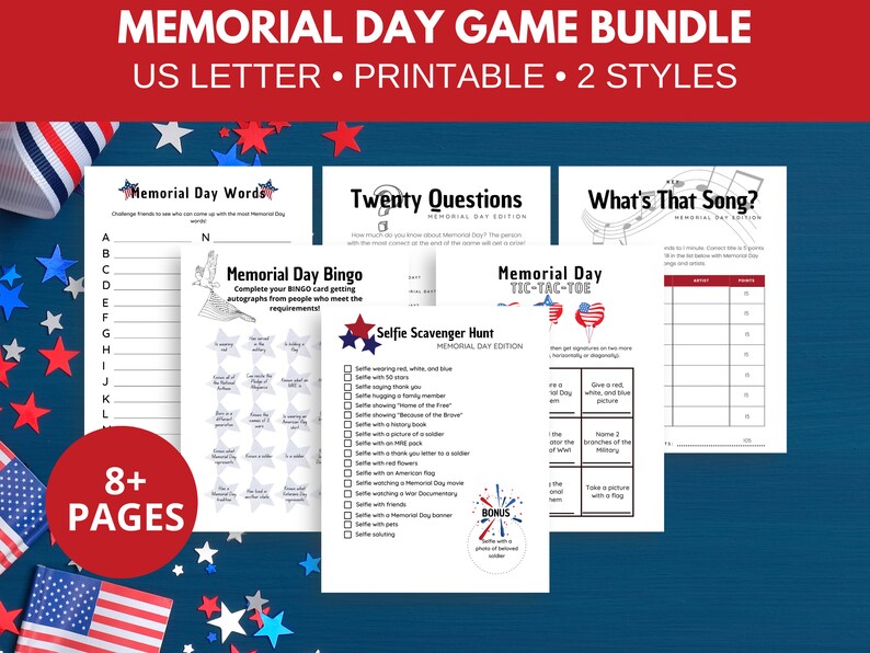 Memorial Day Printable Games Bundle Patriotic Game Bundle - Etsy