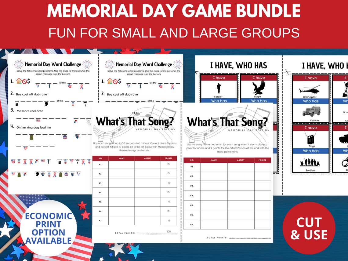 Memorial Day Printable Games Bundle Patriotic Game Bundle - Etsy