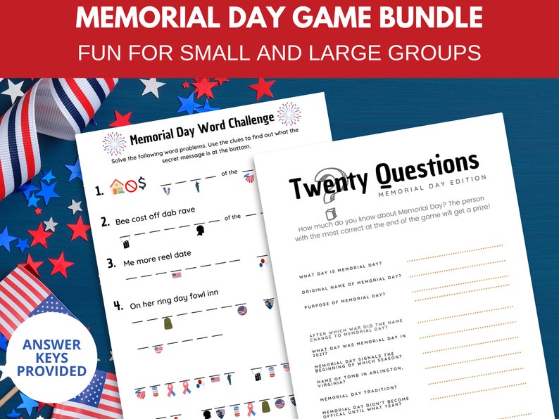 Memorial Day Printable Games Bundle Patriotic Game Bundle - Etsy