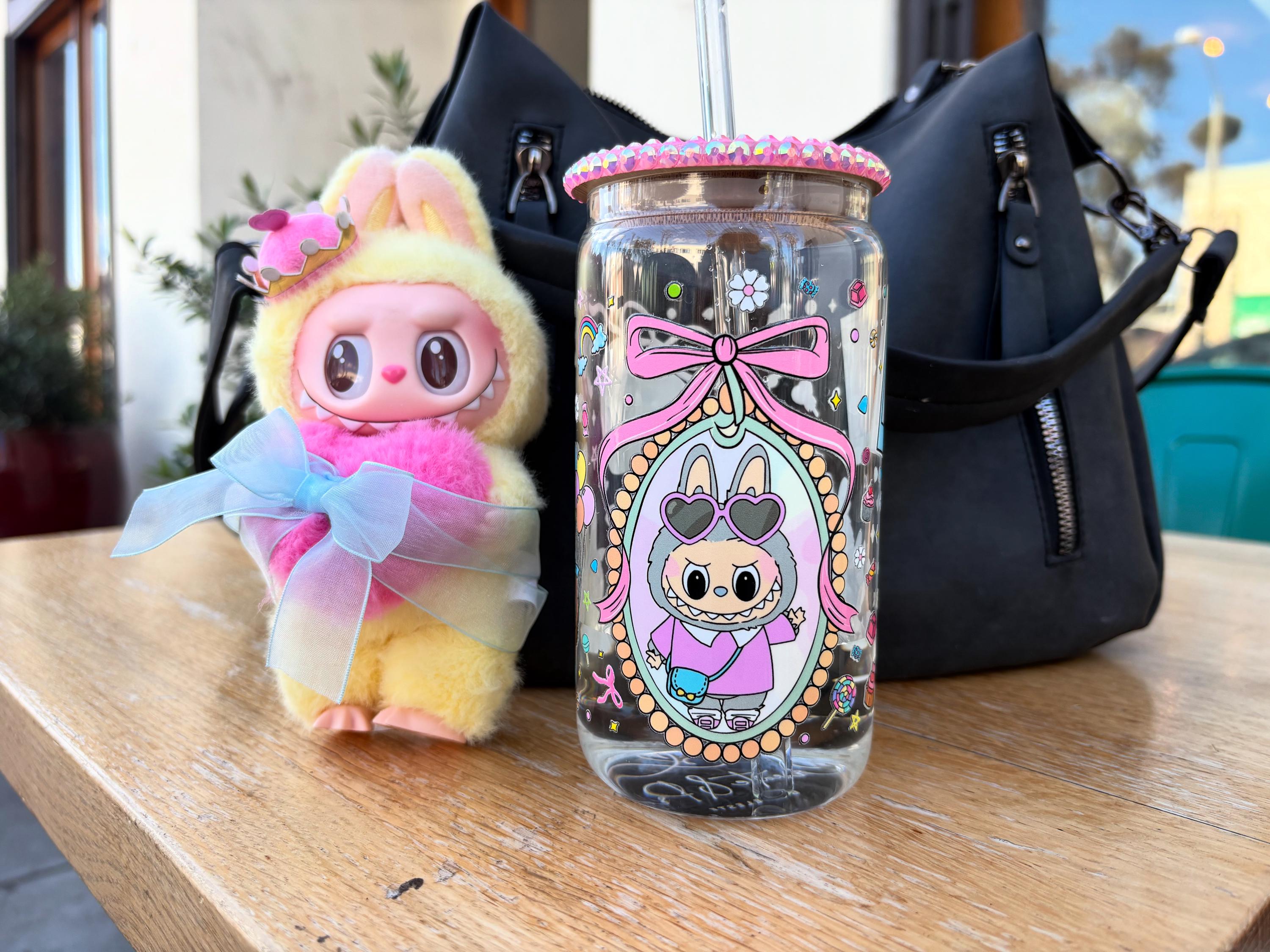 Labubu Glass Tumbler With Straw| Coffee Tumbler With Labubu| Labubu ...