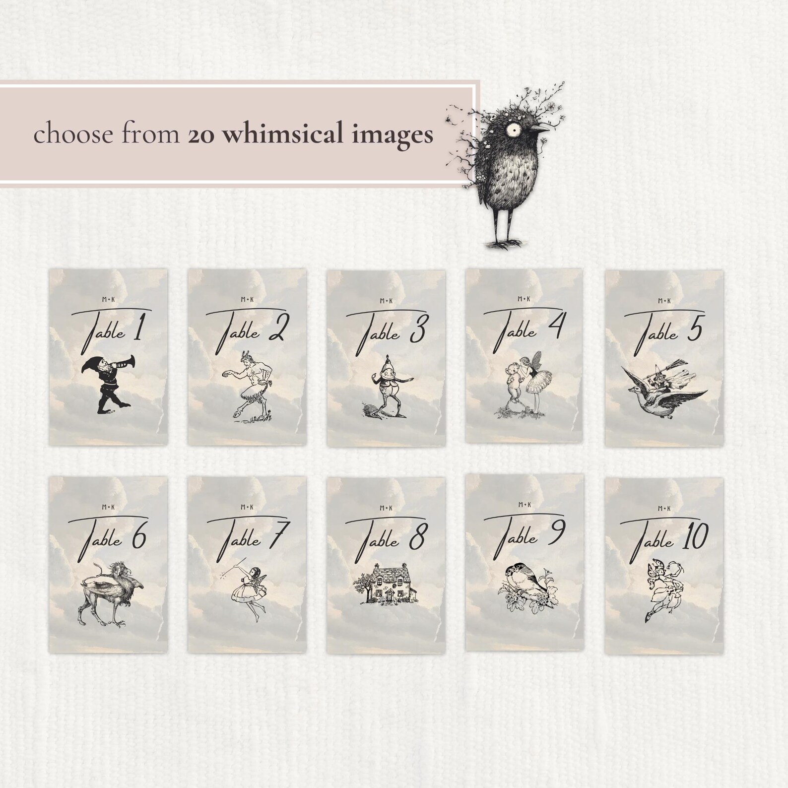 Whimsical Table Number Sign Cards, Digital Template, Customizable With ...