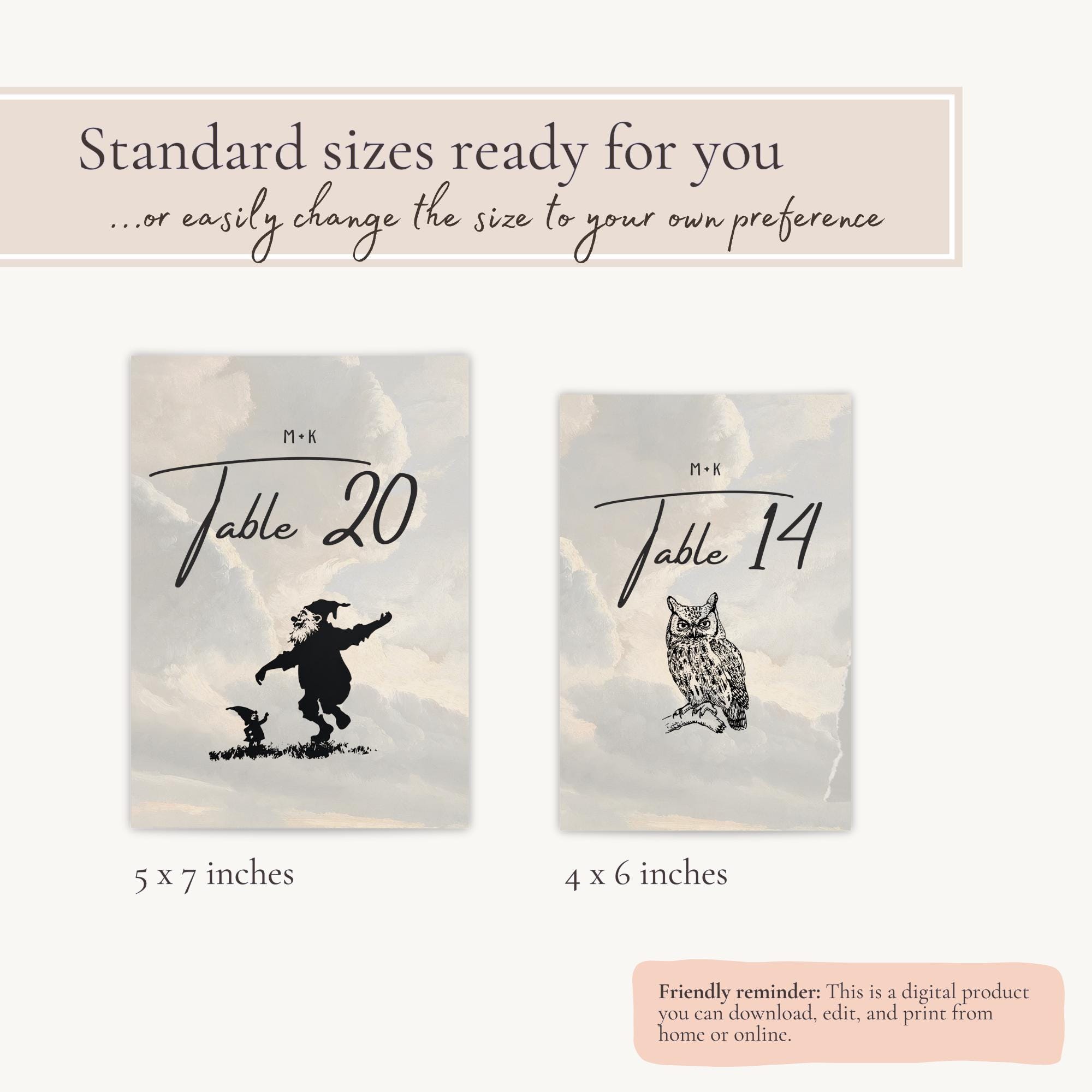 Whimsical Table Number Sign Cards, Digital Template, Customizable With ...