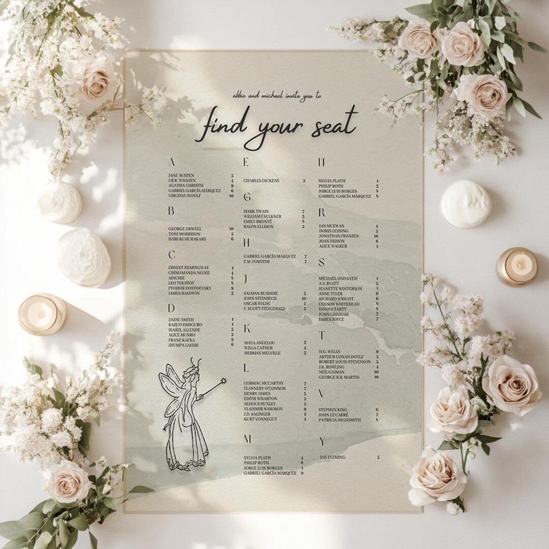 Alphabetical Wedding Seating Chart, Whimsical Fairy Gnome Illustrations ...