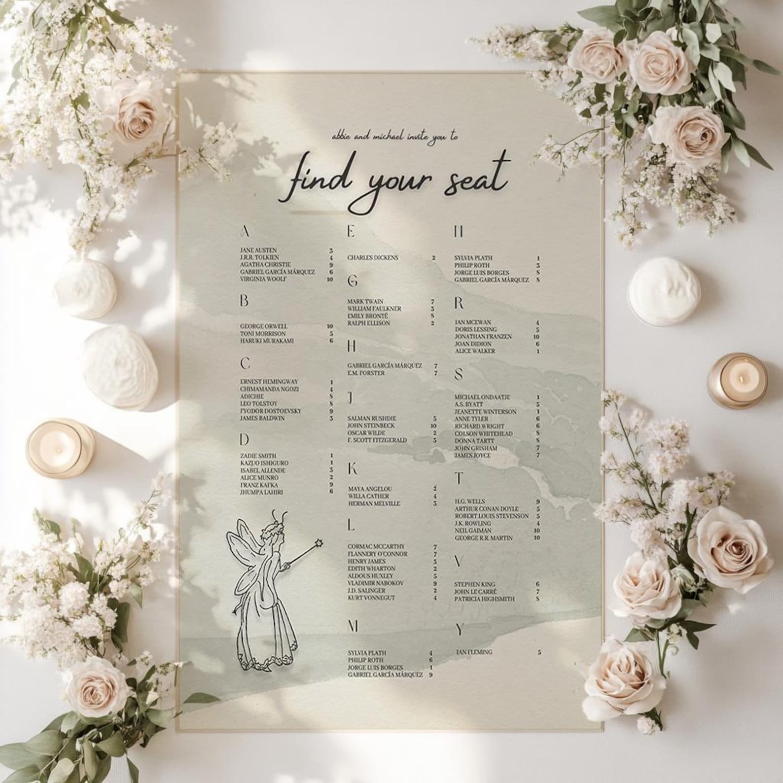 Alphabetical Wedding Seating Chart, Whimsical Fairy Gnome Illustrations ...