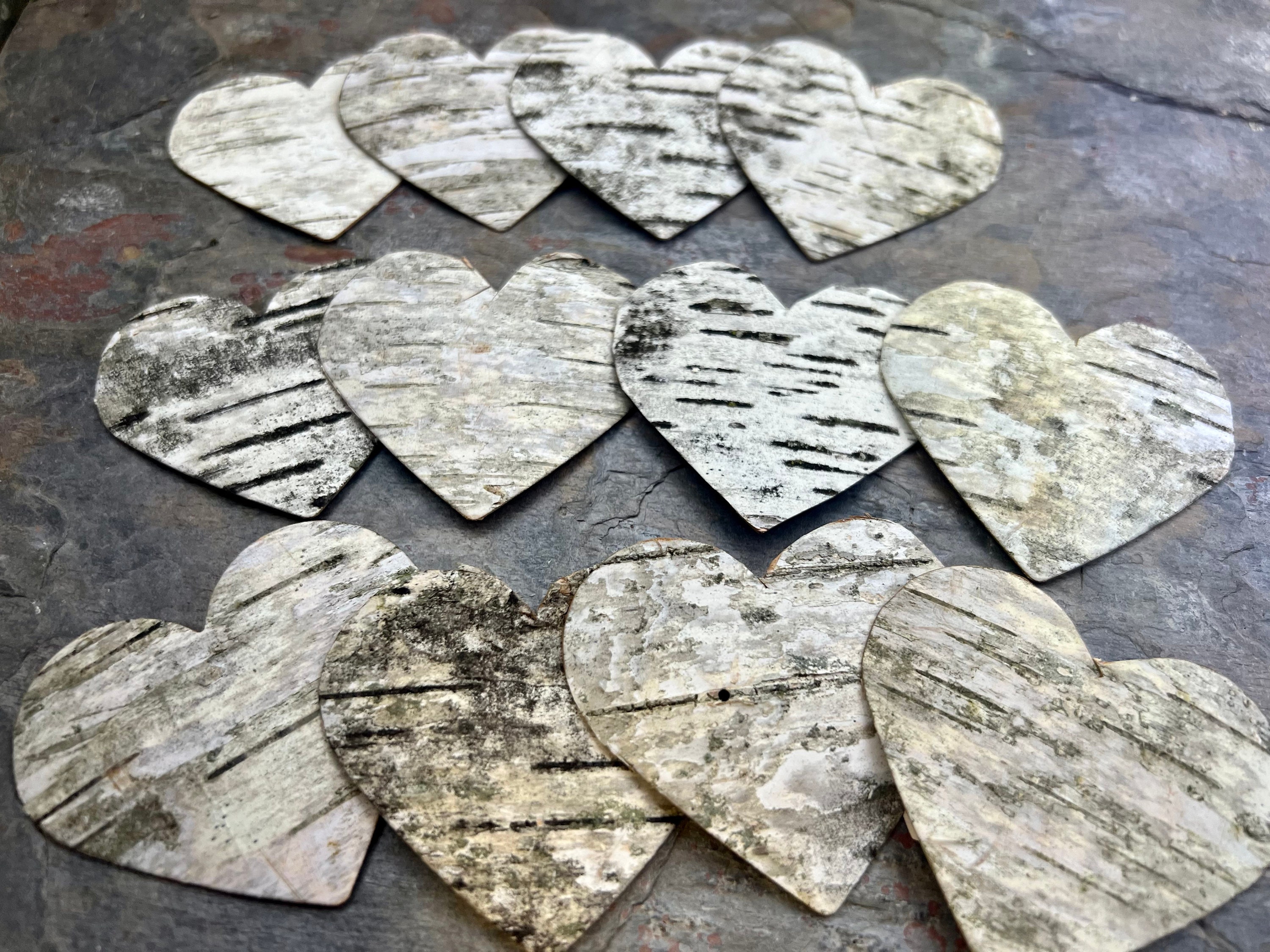 Birch Bark Hearts, Set of 12, Valentine Hearts, Rustic Woodsy Wedding ...