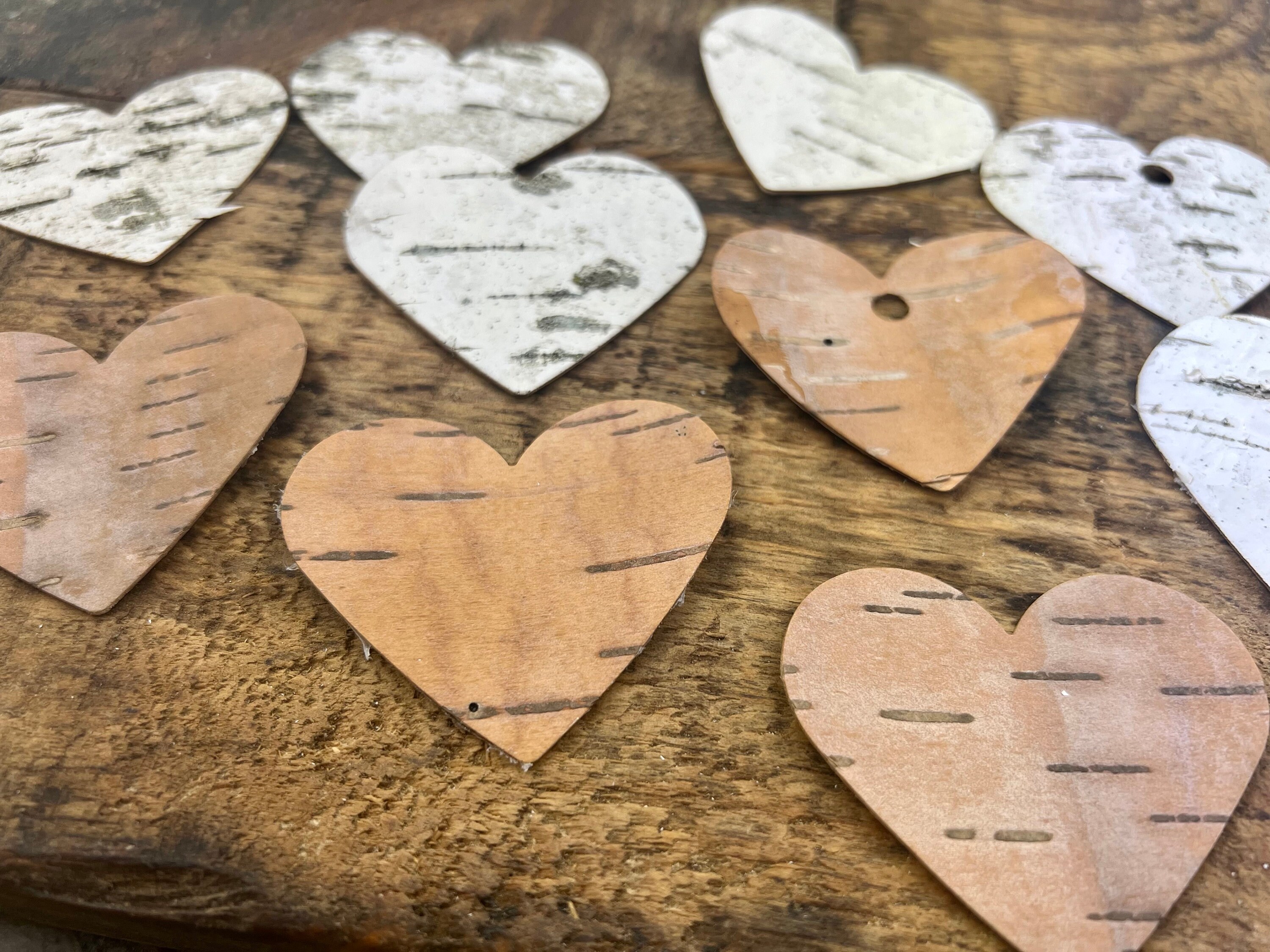 Birch Bark Hearts, Set of 12, Valentine Hearts, Rustic Woodsy Wedding ...