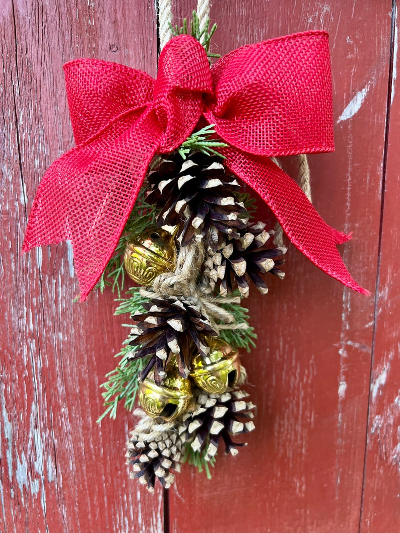Yule Witch Bells, Sleigh Bells, Natural Pine Cones, Doorknob Hanger ...