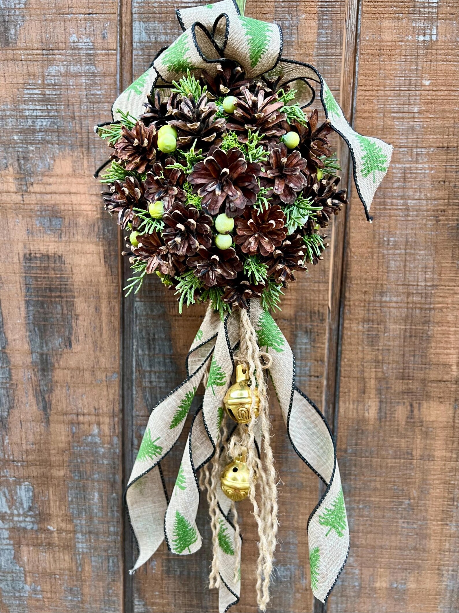 Pine Cone Kissing Ball, Yule Witch Bells, Sleigh Bells, Natural Pine ...