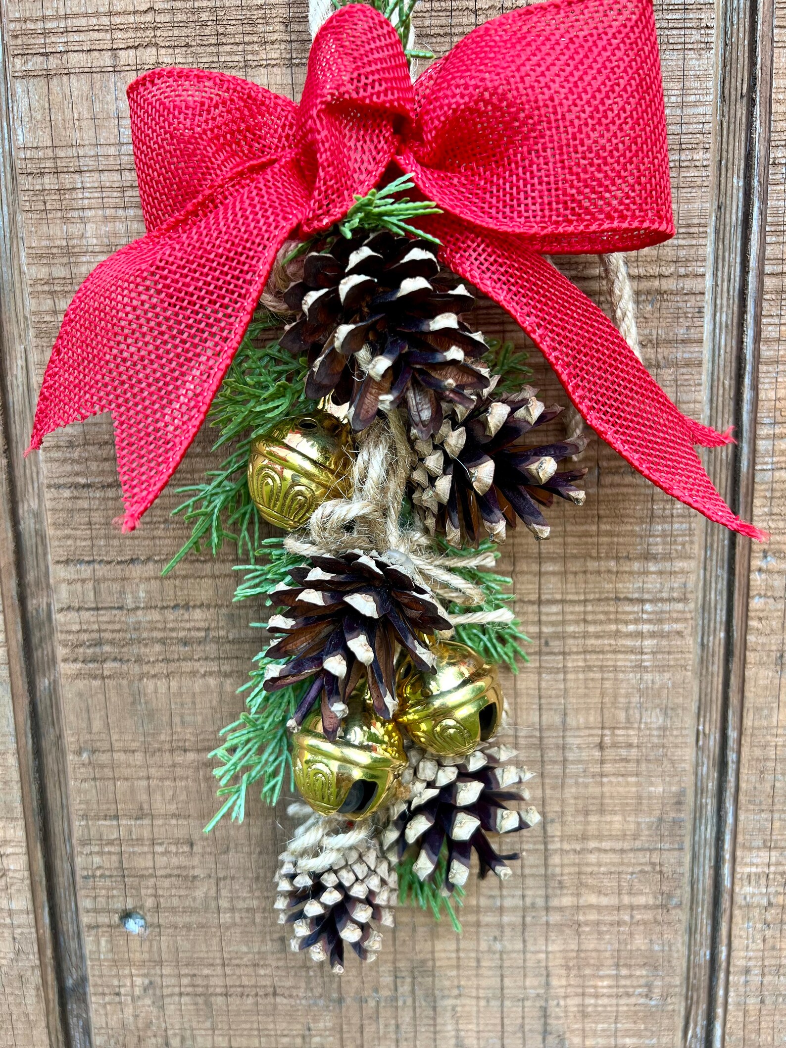 Yule Witch Bells, Sleigh Bells, Natural Pine Cones, Doorknob Hanger, Jingle Bells, Burlap Twine ...