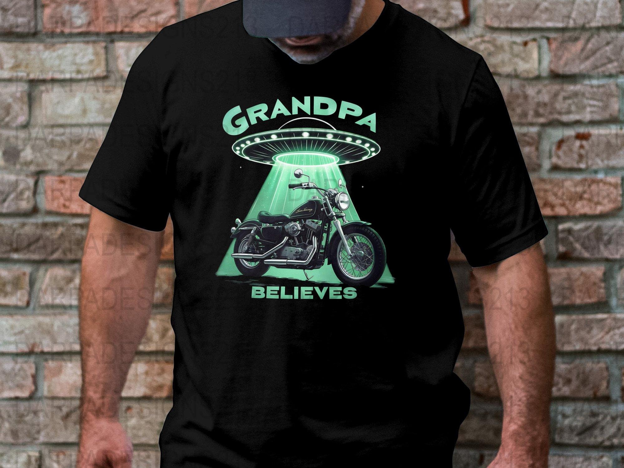 Grandpa Believes Png, Vintage Motorcycle UFO Digital Art Print, Retro ...