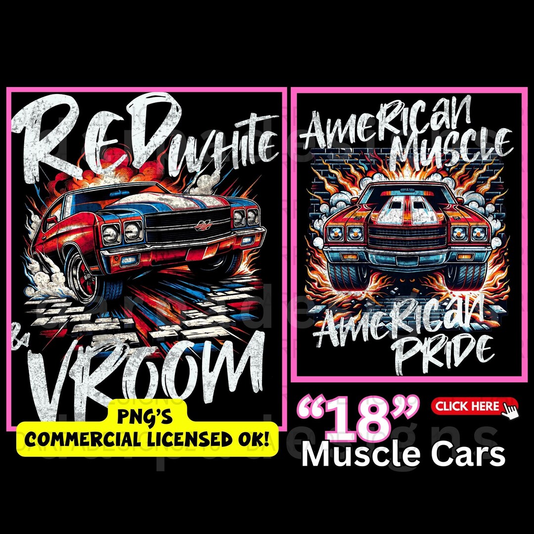 Classic Muscle Car Digital Bundle Freedom Print, Retro Car Illustration ...