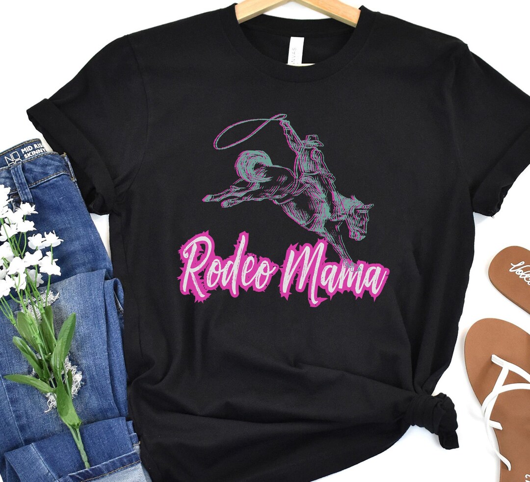 Rodeo Mama Gift, Rodeo Mama Shirt, Fluorescent Rodeo Mom Tee, Bucking ...
