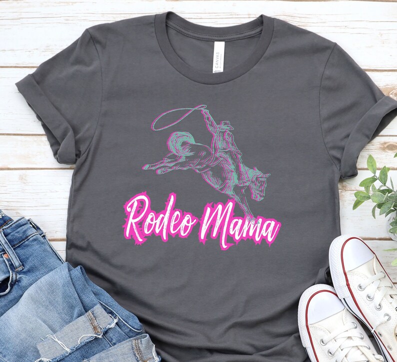 Rodeo Mama Gift, Rodeo Mama Shirt, Fluorescent Rodeo Mom Tee, Bucking ...