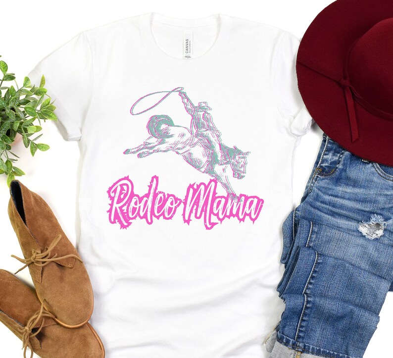 Rodeo Mama Gift, Rodeo Mama Shirt, Fluorescent Rodeo Mom Tee, Bucking ...