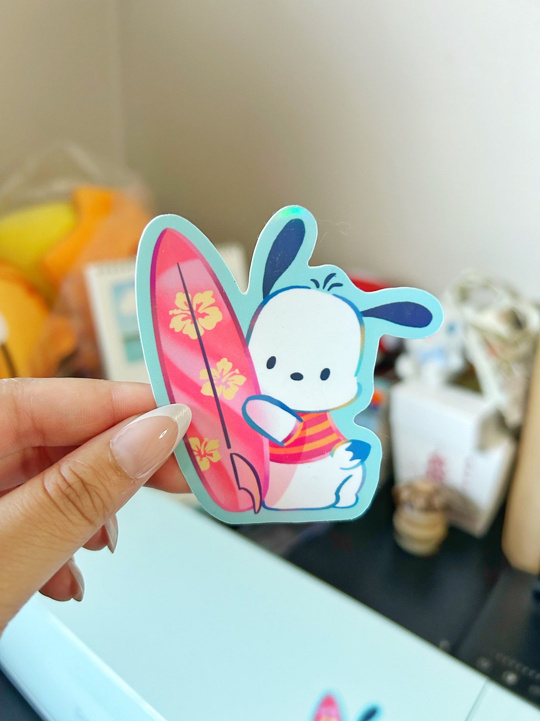 Surfing Pochacco Sticker - Weatherproof W/ a Holographic Finish for ...