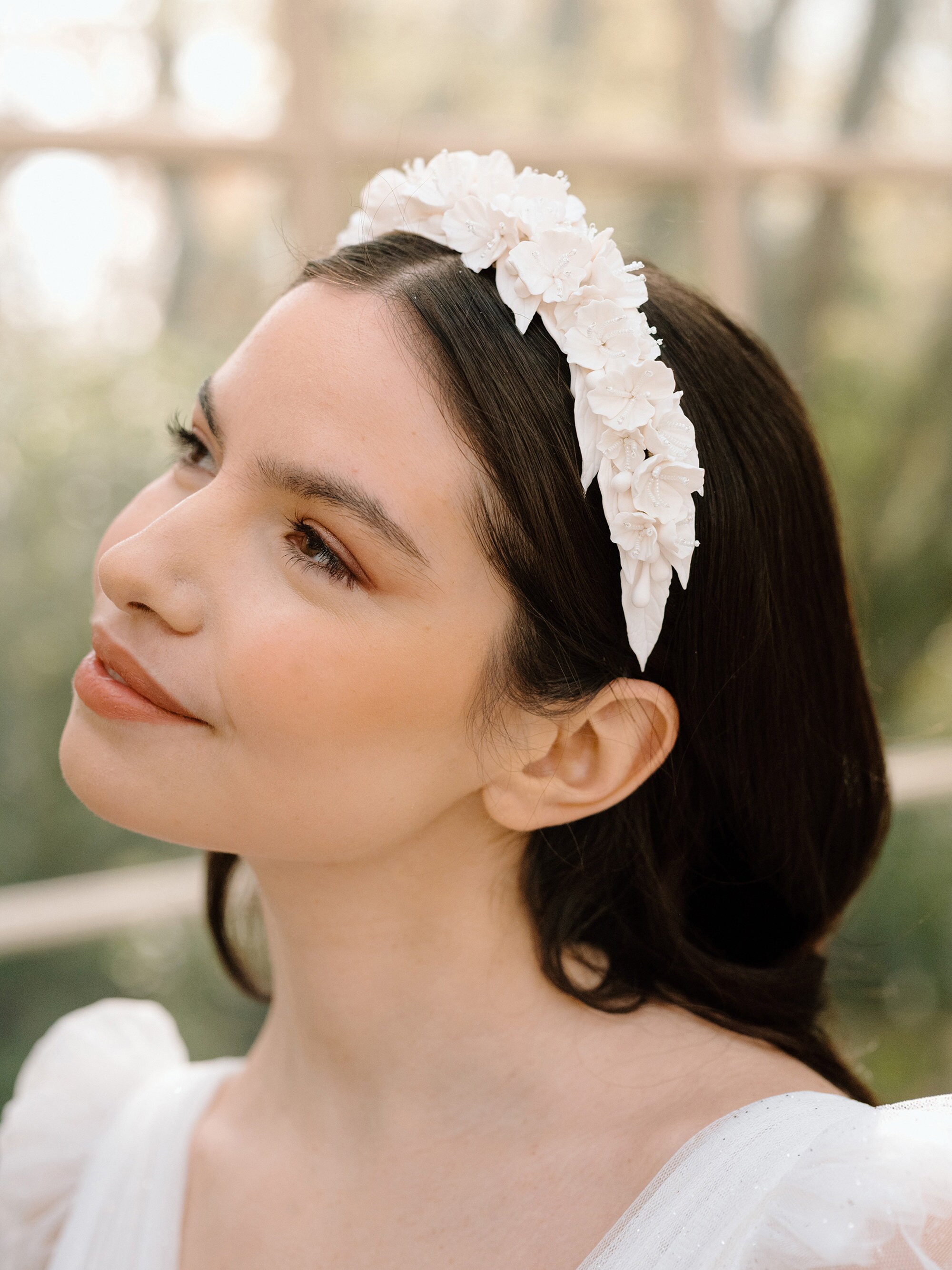 ATHENA White Flower Bridal Headband, Bridal Floral Headpiece, Flower ...