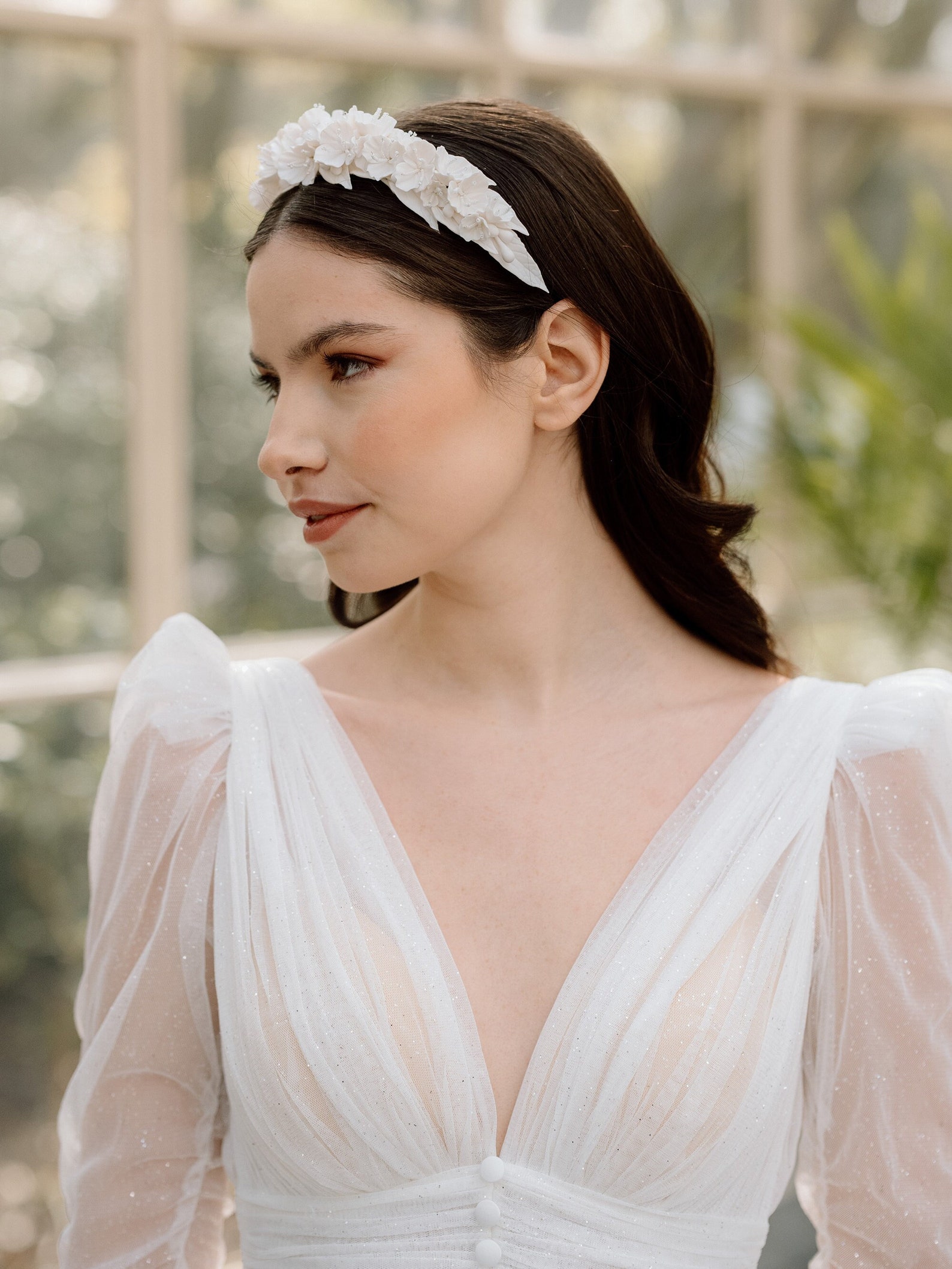 ATHENA | White Flower Bridal Headband, Bridal Floral Headpiece, Flower ...