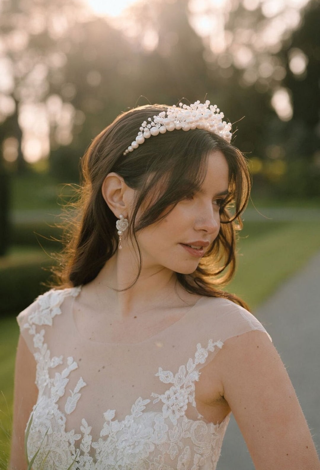 MIRA Elegant Crystal Bead and Pearl Wire Bridal Tiara, Quality Gold ...