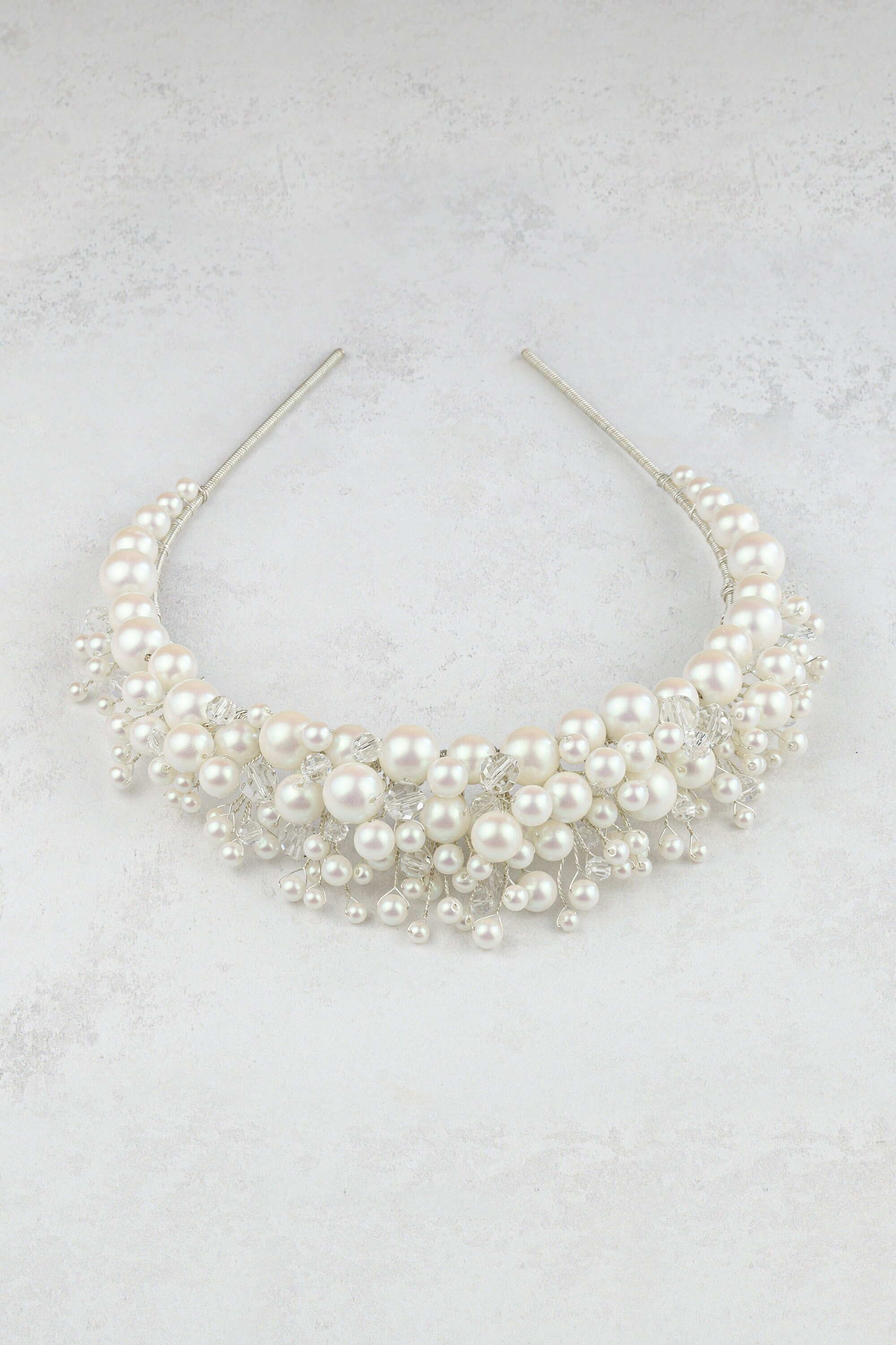 MIRA Elegant Crystal Bead and Pearl Wire Bridal Tiara, Quality Gold ...