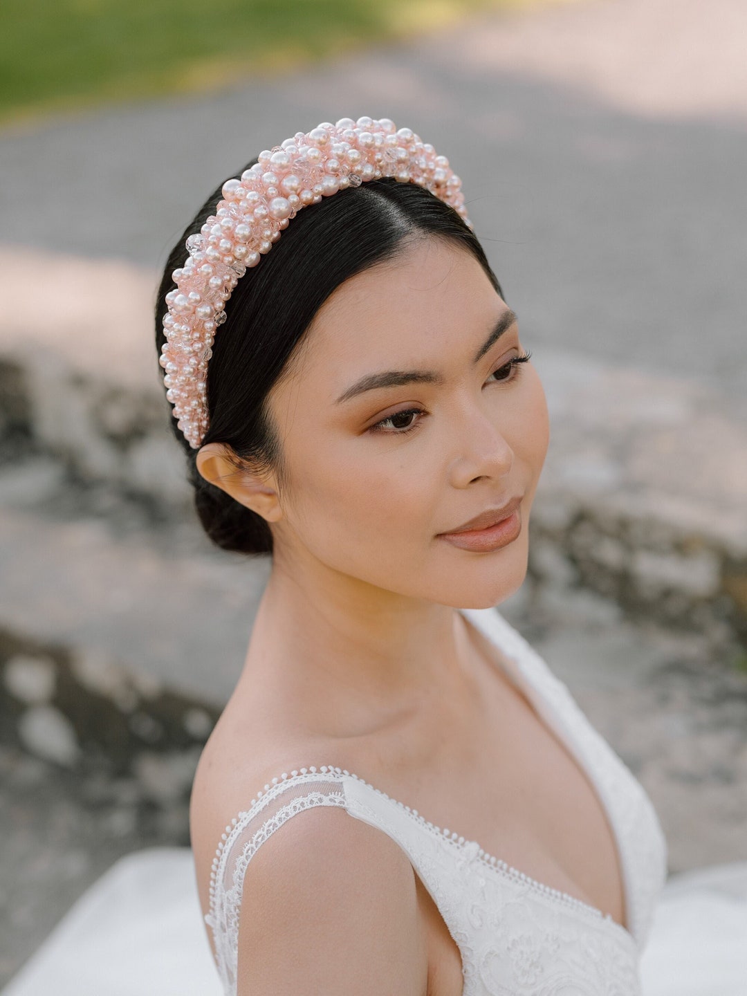 BLUSH | Blush Pink Pearl Bridal Headband, Pink Wedding Pearl Accessory ...