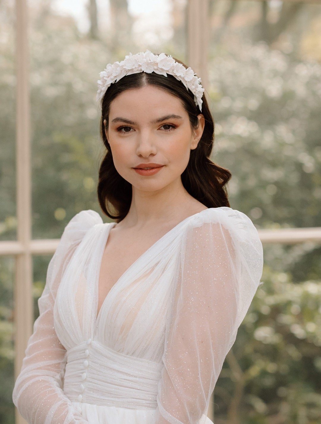 ATHENA White Flower Bridal Headband, Bridal Floral Headpiece, Flower ...