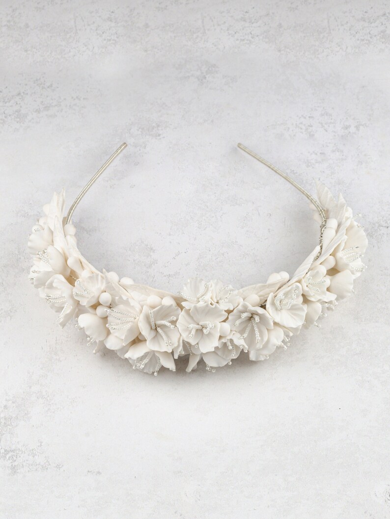 ATHENA | White Flower Bridal Headband, Bridal Floral Headpiece, Flower ...