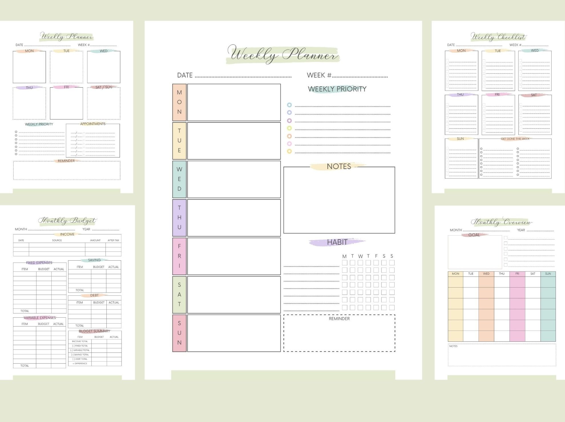 All in One 2024-2025 Planner Templates Graphic Monthly Planner Weekly ...