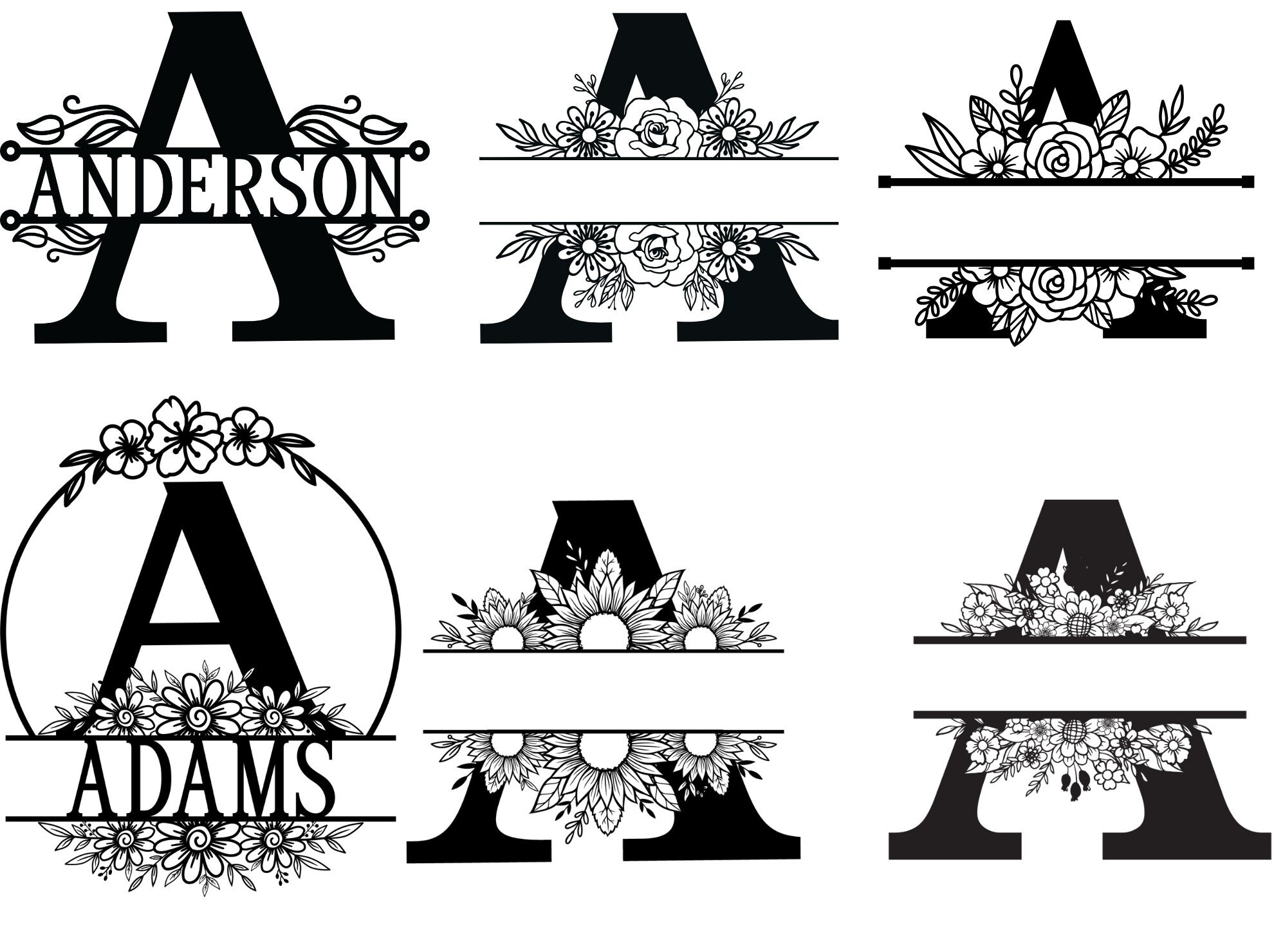 Elegant Split Monogram Alphabet Letter Graphics for Personalized DIY ...