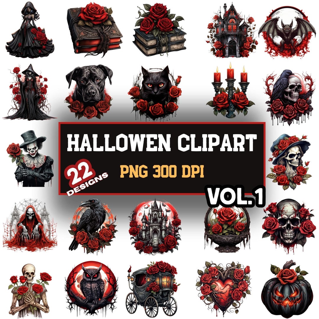 Gothic Halloween Delight: Creepy Clipart PNG Bundle 22 Haunting Designs ...