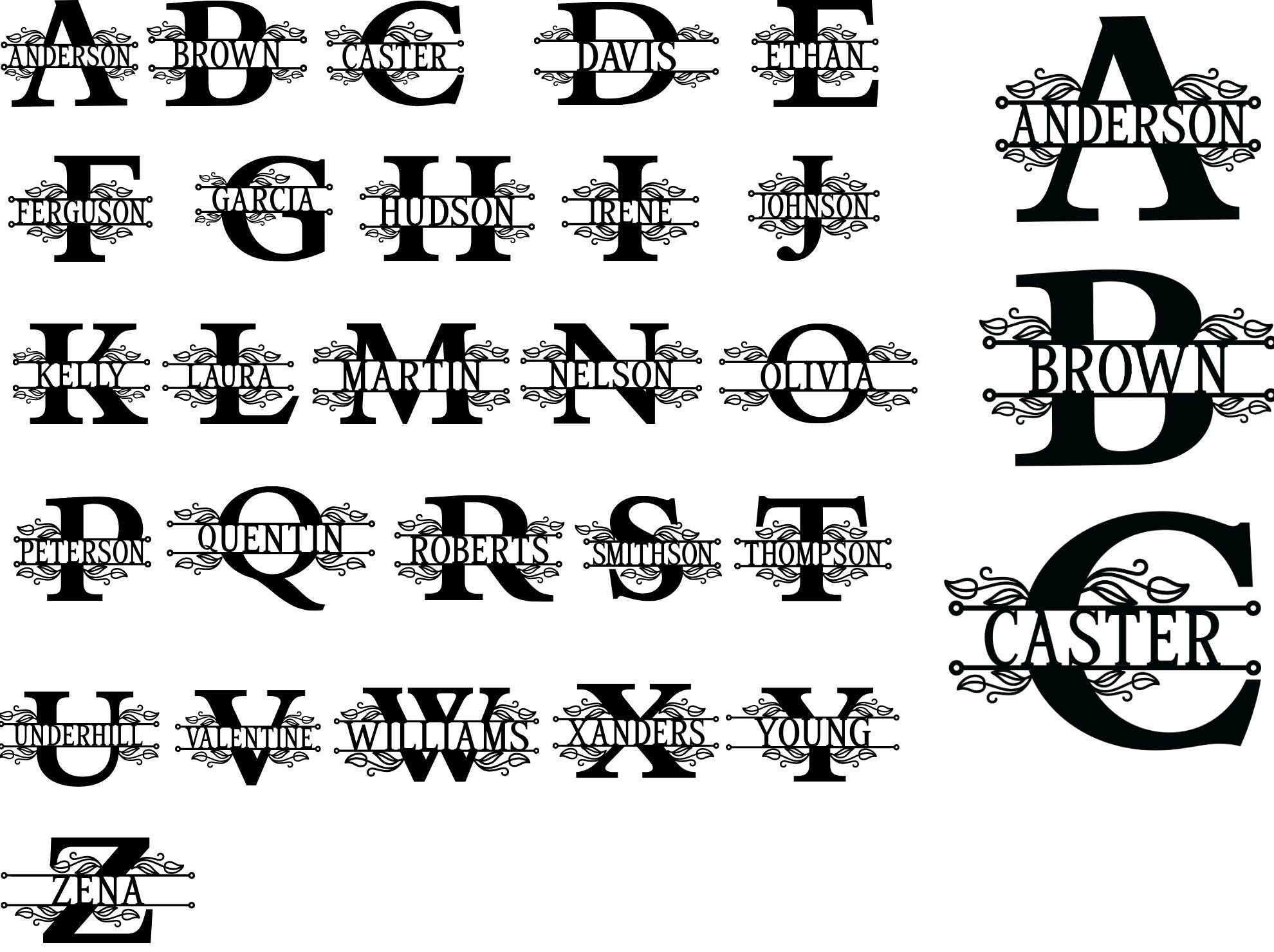 Elegant Split Monogram Alphabet Letter Graphics for Personalized DIY ...