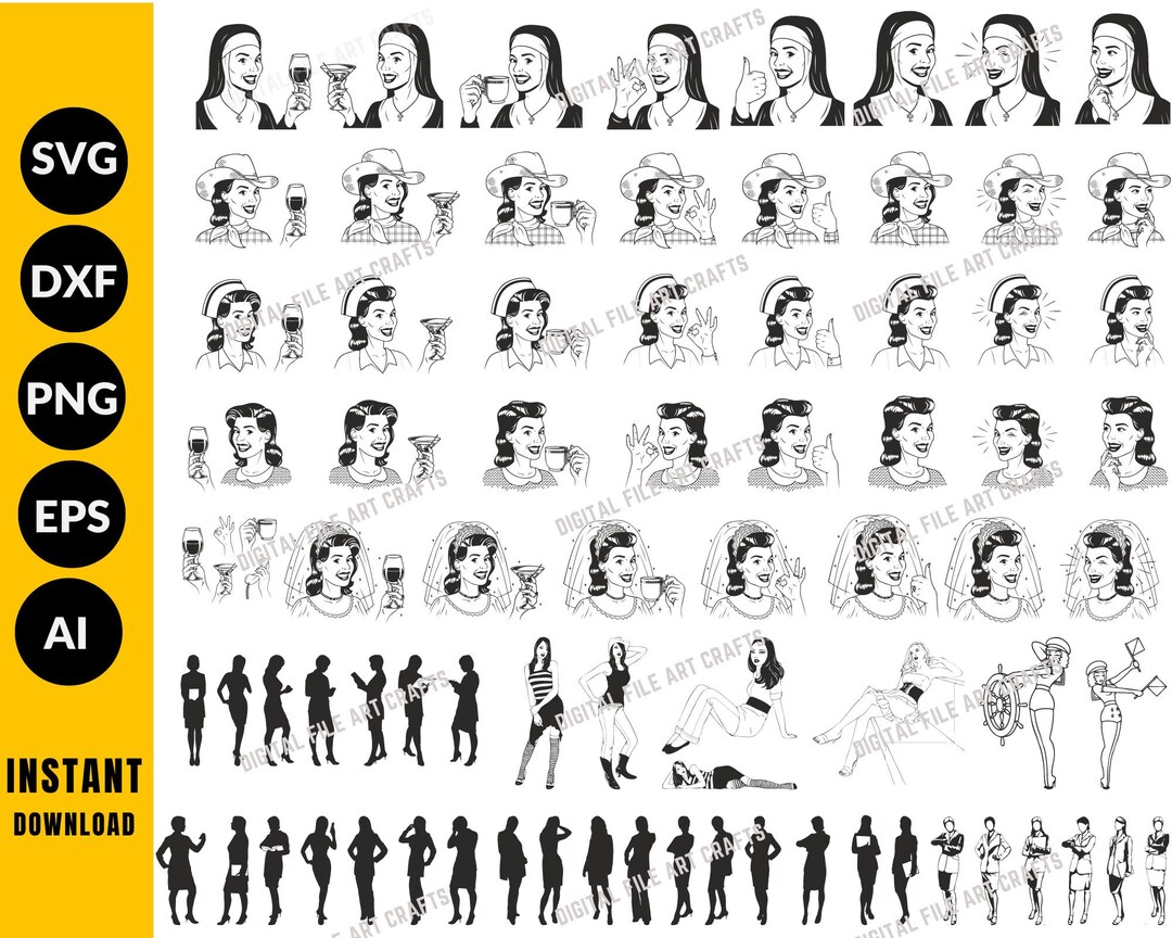 People Mix Lineart Pack Line Art, Mix, People, Silhouette, Vector Pack ...