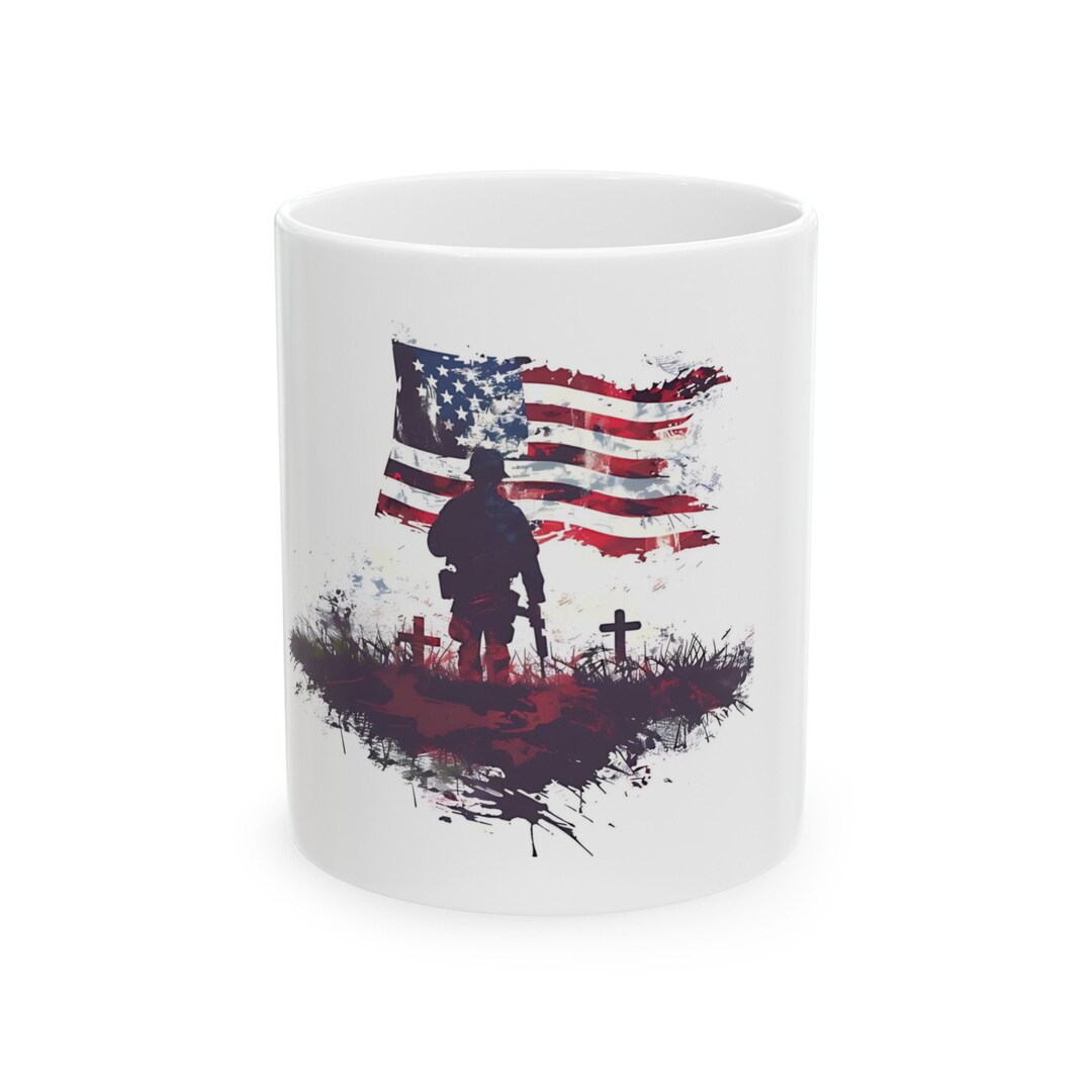 Memorial Day Mug, Patriotic American Flag Soldier Veterans Day Tribute ...