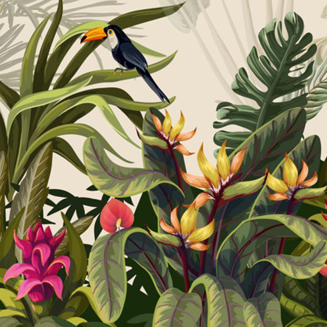 Tropical Wallpaper Murals Printable Modern Decor Wall Art Digital ...