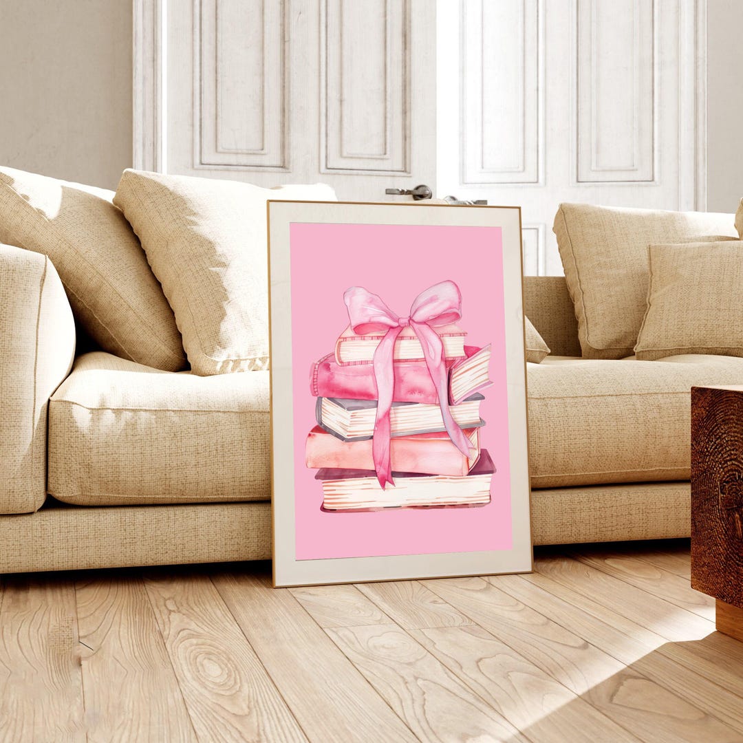 Pink Book Stack Print, Trendy Reading Corner Art (digital Download) - Etsy