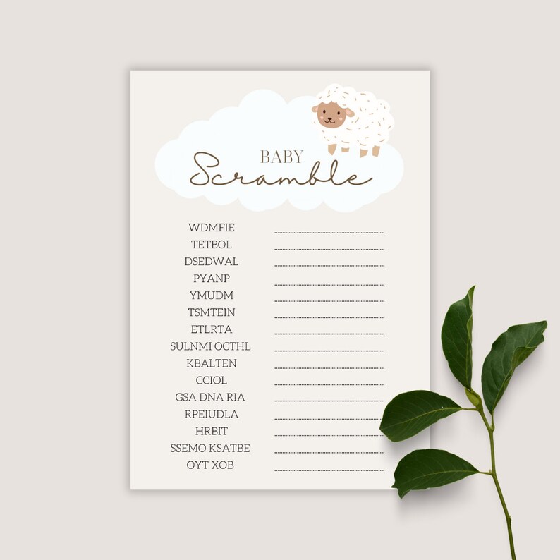 12 Little Lamb Baby Shower Games Printable | Sheep Cloud Theme Digital ...