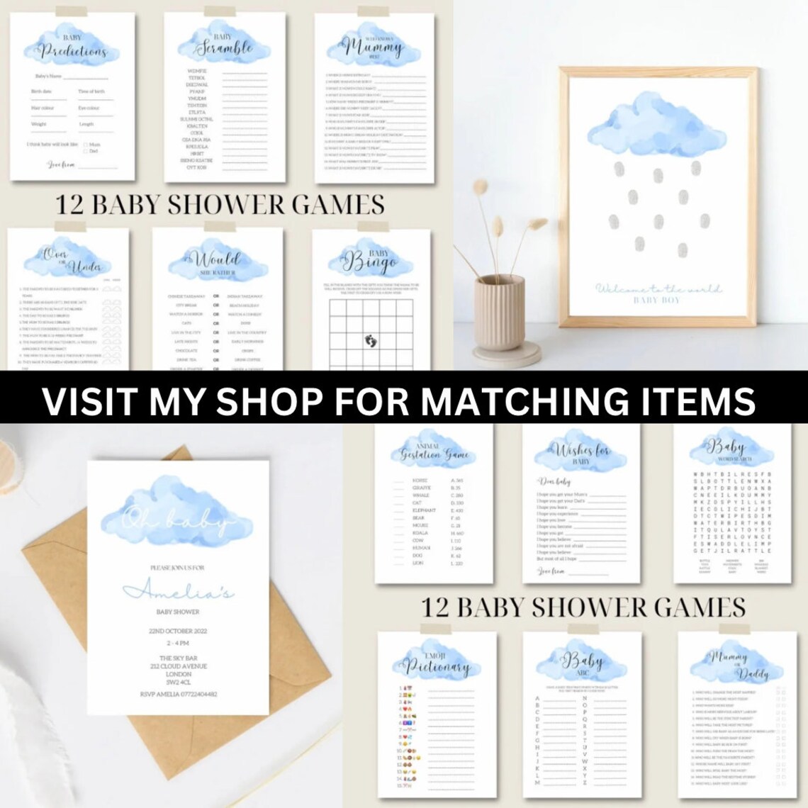 10 Cloud Baby Shower Signs Printable | Cloud Nine Theme Digital ...