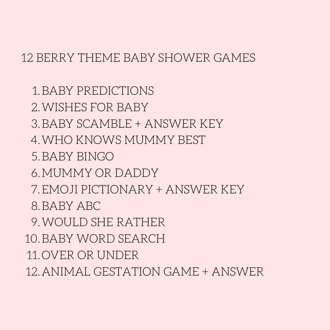 12 Berry Baby Shower Games Printable | Berry Theme Digital Download Fun ...