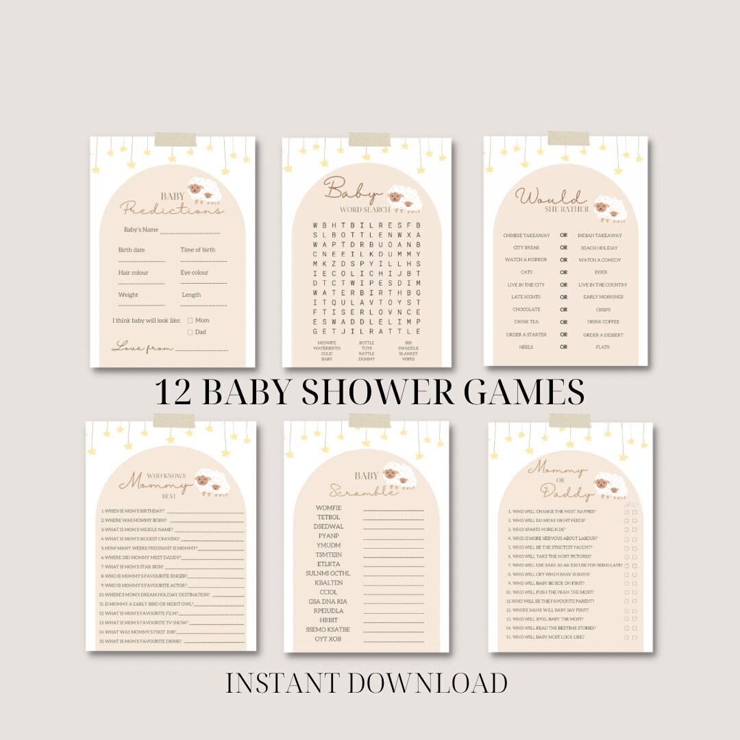 12 Little Lamb Baby Shower Games Printable | Sheep & Stars Theme ...
