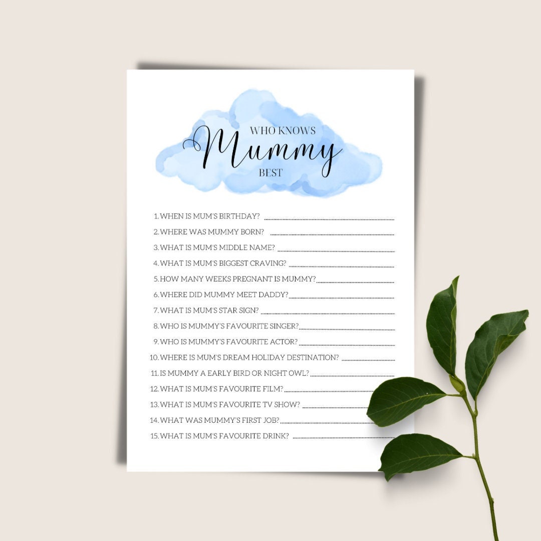 Who Knows Mummy Best Baby Shower Game Printable! Cloud Theme Digital ...
