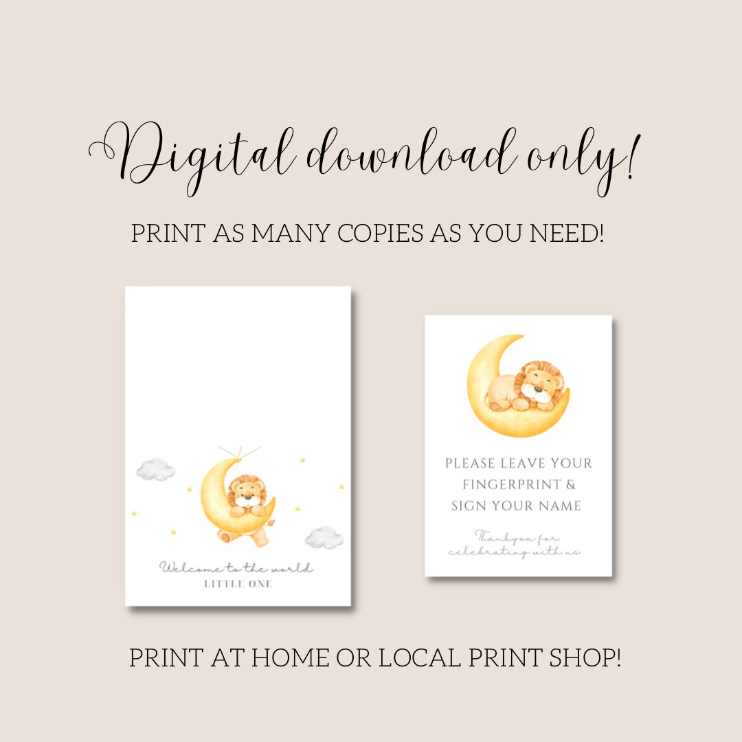 Lion Baby Shower Fingerprint Guest Book | Watercolour Animal Jungle ...