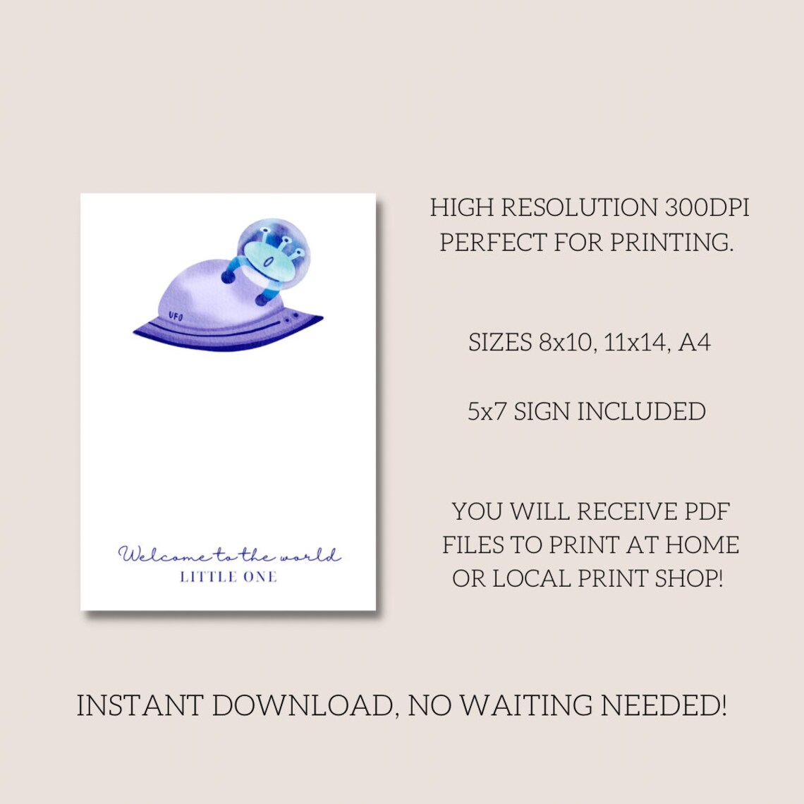 UFO Baby Shower Fingerprint Guest Book | Outer Space Alien Rocket ...