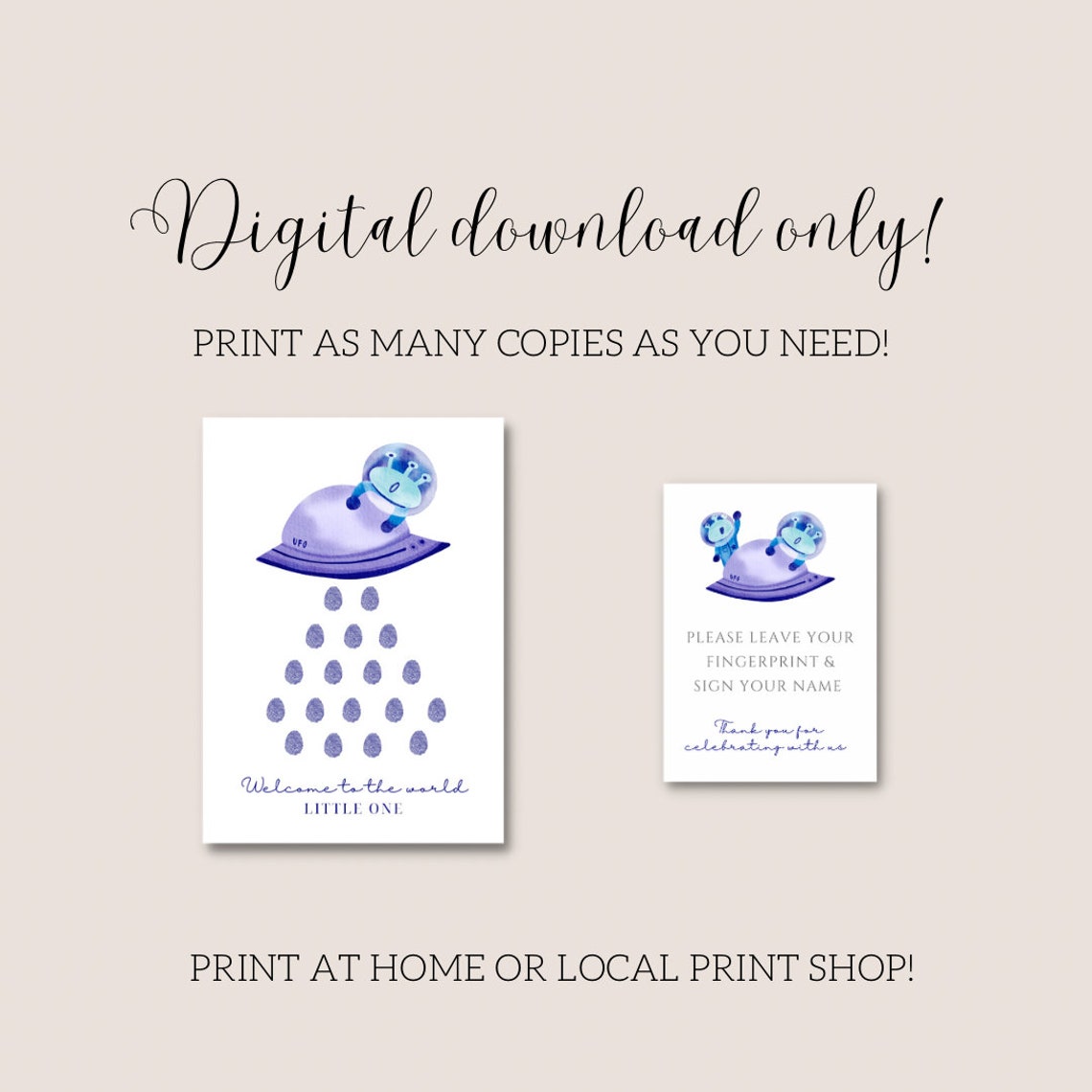 UFO Baby Shower Fingerprint Guest Book | Outer Space Alien Rocket ...