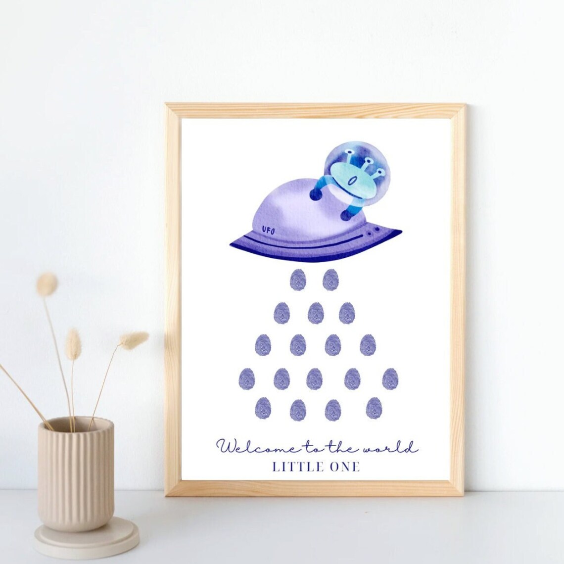 UFO Baby Shower Fingerprint Guest Book | Outer Space Alien Rocket ...