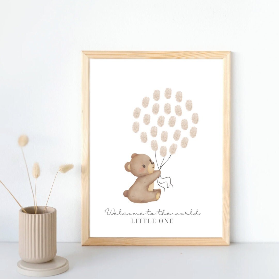 Bear Baby Shower Fingerprint Guest Book | Bear-y Cute Watercolour ...