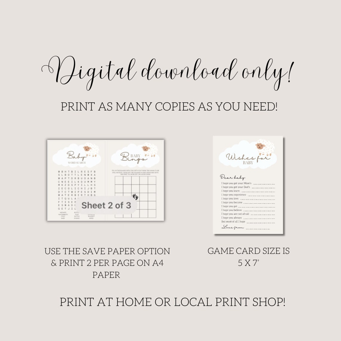 12 Little Lamb Baby Shower Games Printable | Sheep Cloud Theme Digital ...