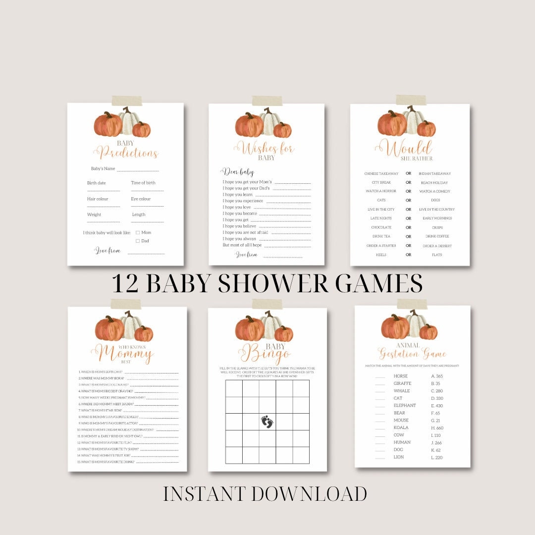 12 Pumpkin Baby Shower Games Printable Fall Autumn Halloween - Etsy