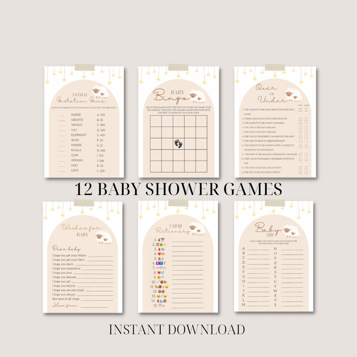 12 Little Lamb Baby Shower Games Printable | Sheep & Stars Theme ...